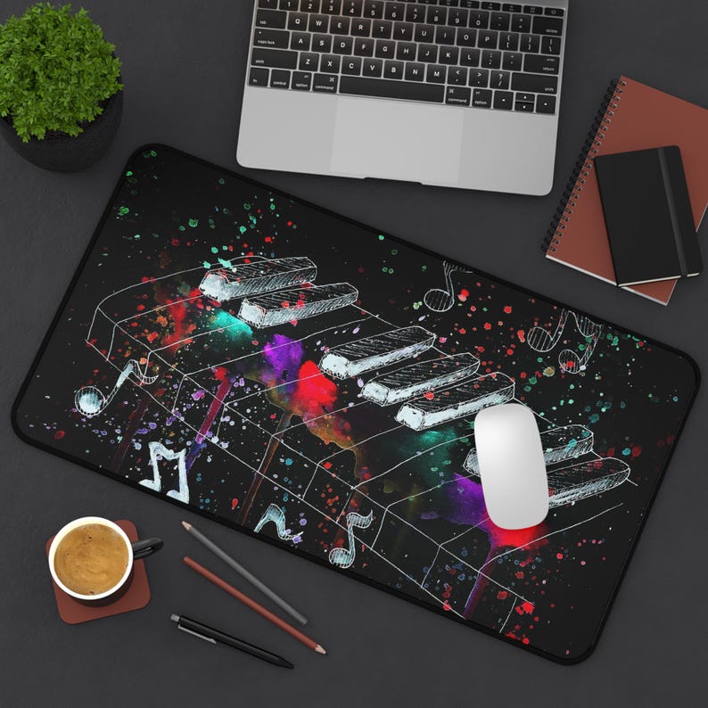 Watercolor Piano Keys Desk Mat | Musical Notes Splash Mousepad - Etsy