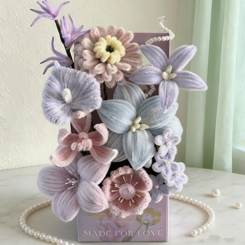 DIY Pipe Cleaner Flower Bouquet Meterial Kit With Video, Flowers Craft ...