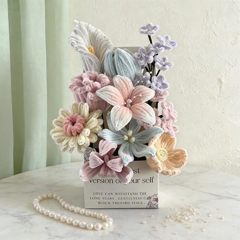 DIY Pipe Cleaner Flower Bouquet Meterial Kit With Video, Flowers Craft ...