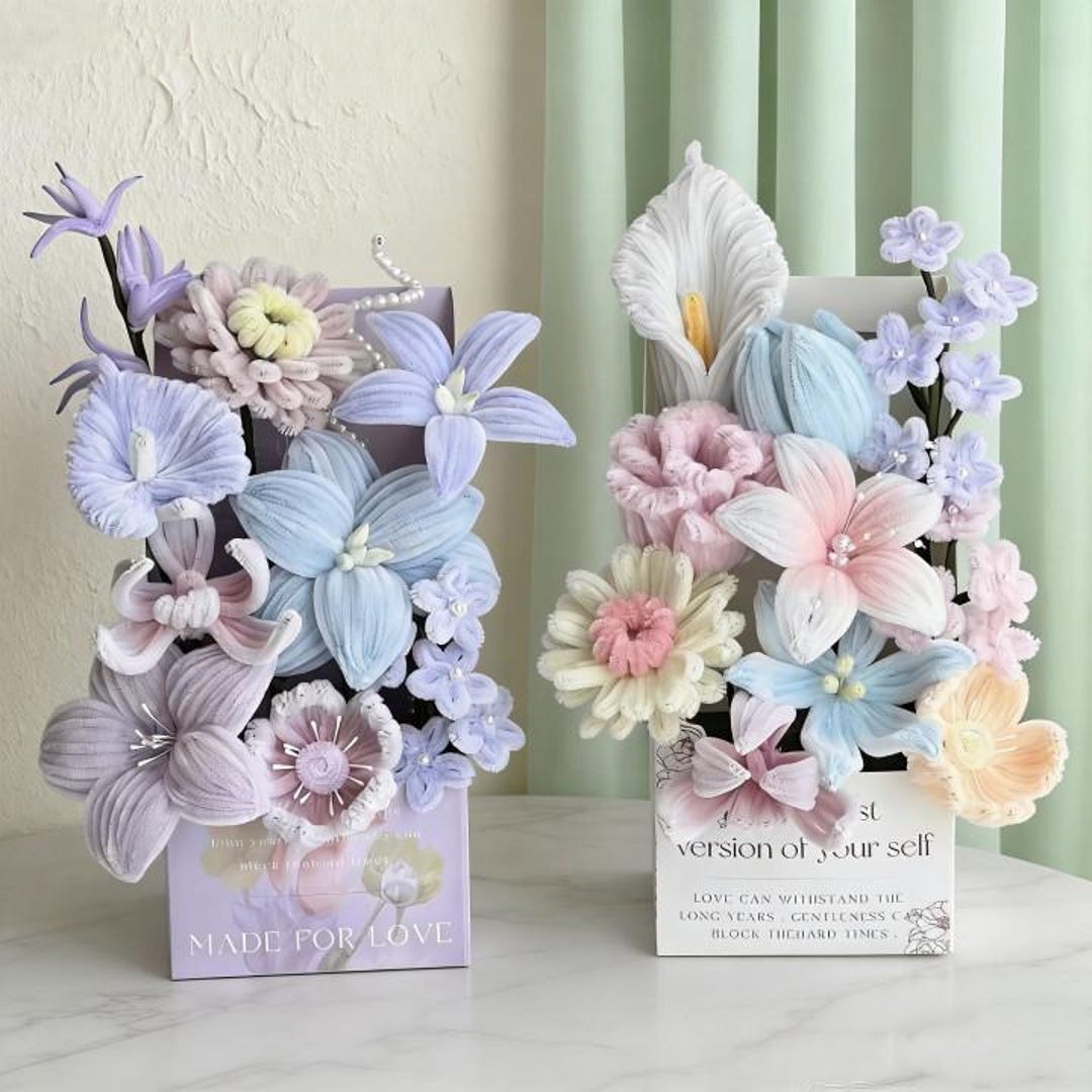 DIY Pipe Cleaner Flower Bouquet Meterial Kit With Video, Flowers Craft ...