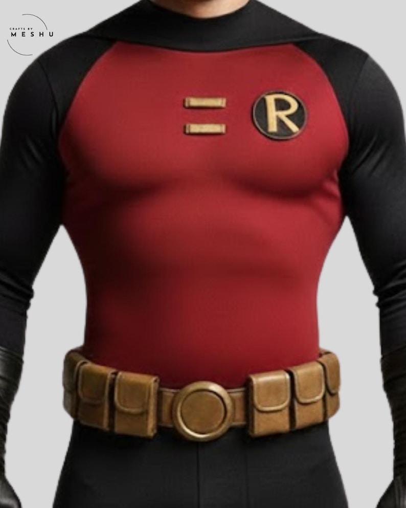 Robin Inspired Costume | Classic Sidekick Hero Cosplay Suit | Red Black ...