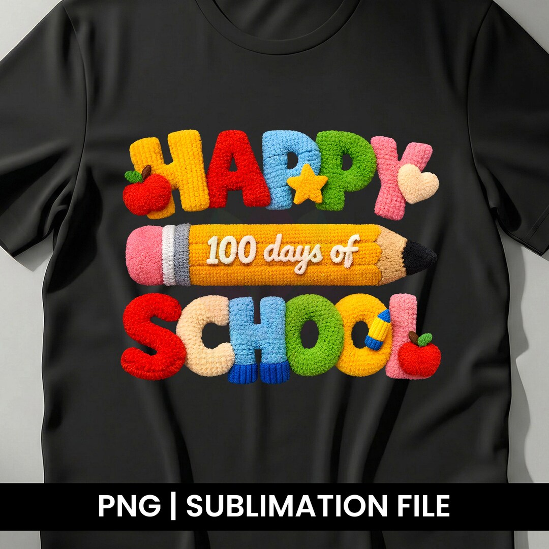 Happy 100 Days of School PNG | Faux Yarn Pencil Design | 100 Days of ...