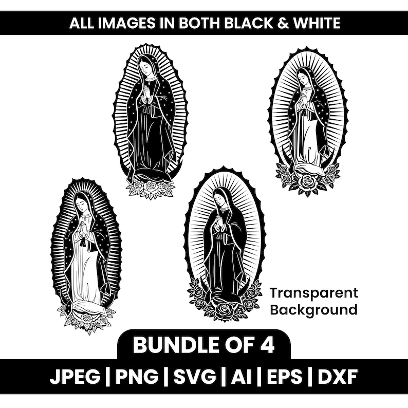 Virgen De Guadalupe Outline SVG, Virgin Mary With Roses, PNG JPG Vector ...