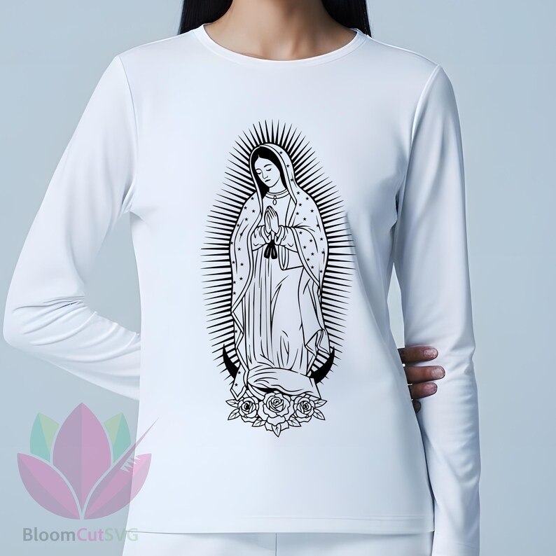 Virgen De Guadalupe SVG PNG | Our Lady of Guadalupe Outline With Roses ...