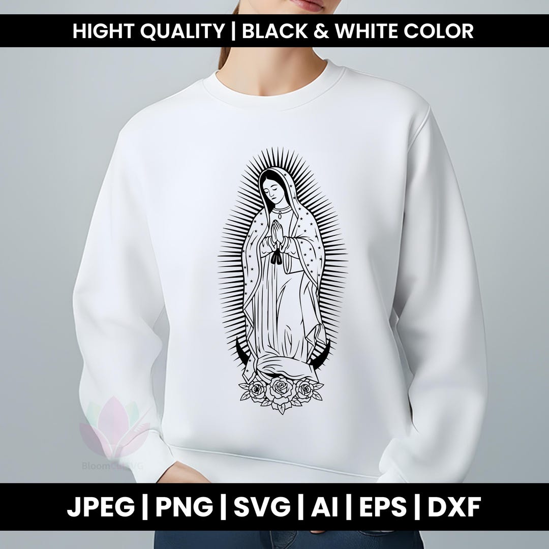 Virgen De Guadalupe SVG PNG | Our Lady of Guadalupe Outline With Roses ...