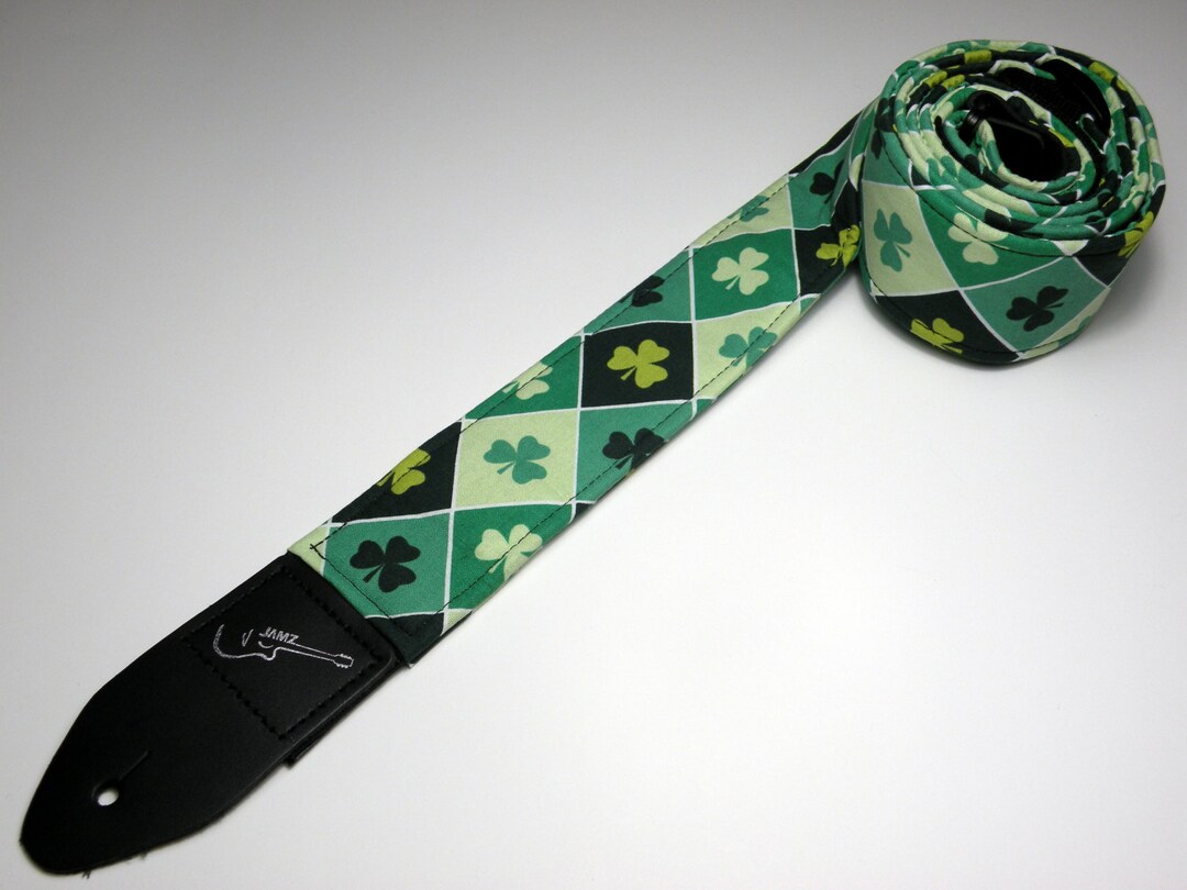 Green Irish Argyle Guitar Strap - Shamrocks - Clovers - St Patricks Day ...