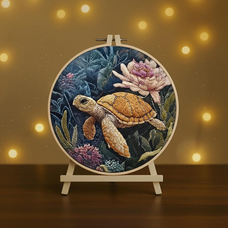 Sea Turtle Embroidery Kit – Satin Stitch Hoop Art Botanical | Modern ...
