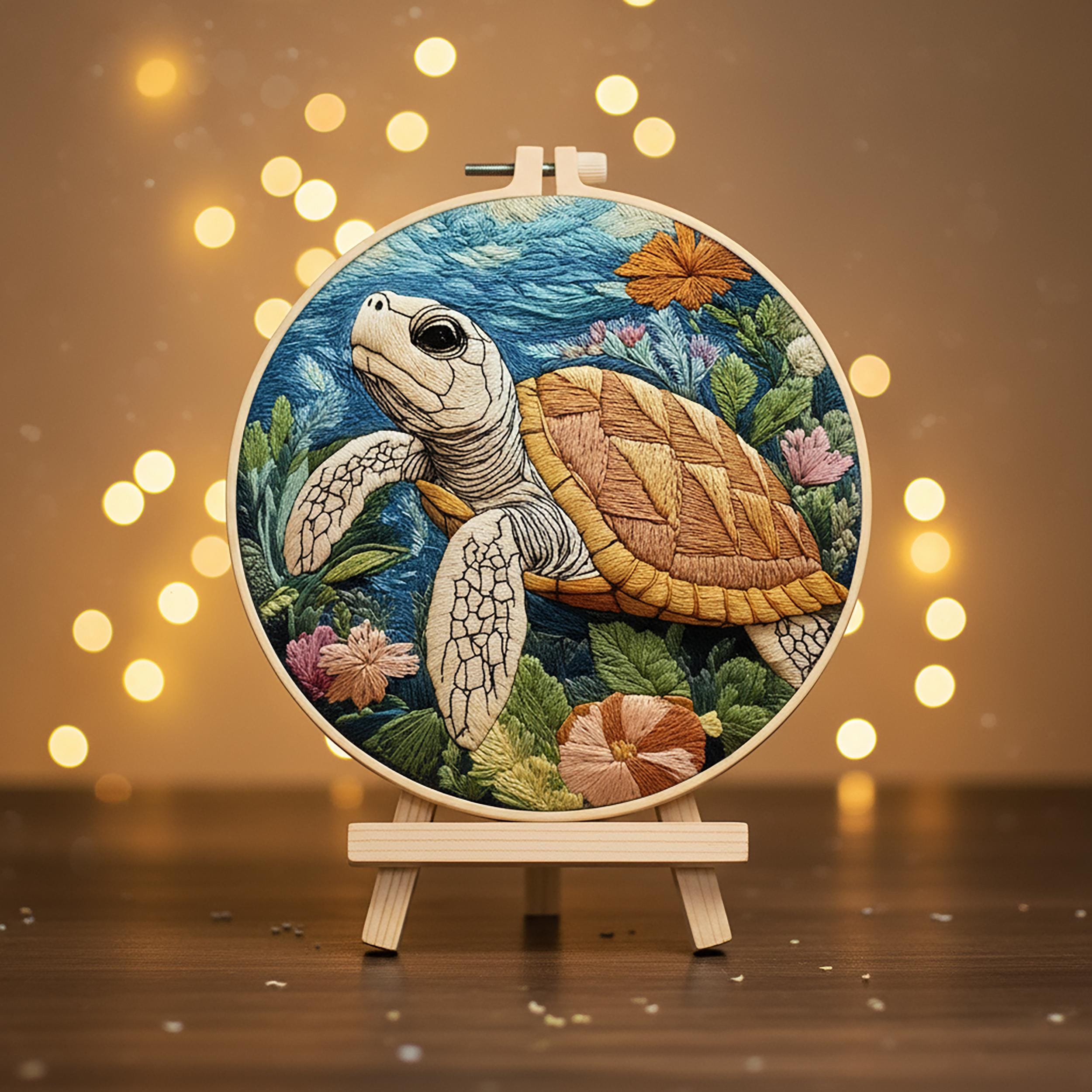 Sea Turtle Embroidery Kit – Satin Stitch Hoop Art Botanical | Modern ...