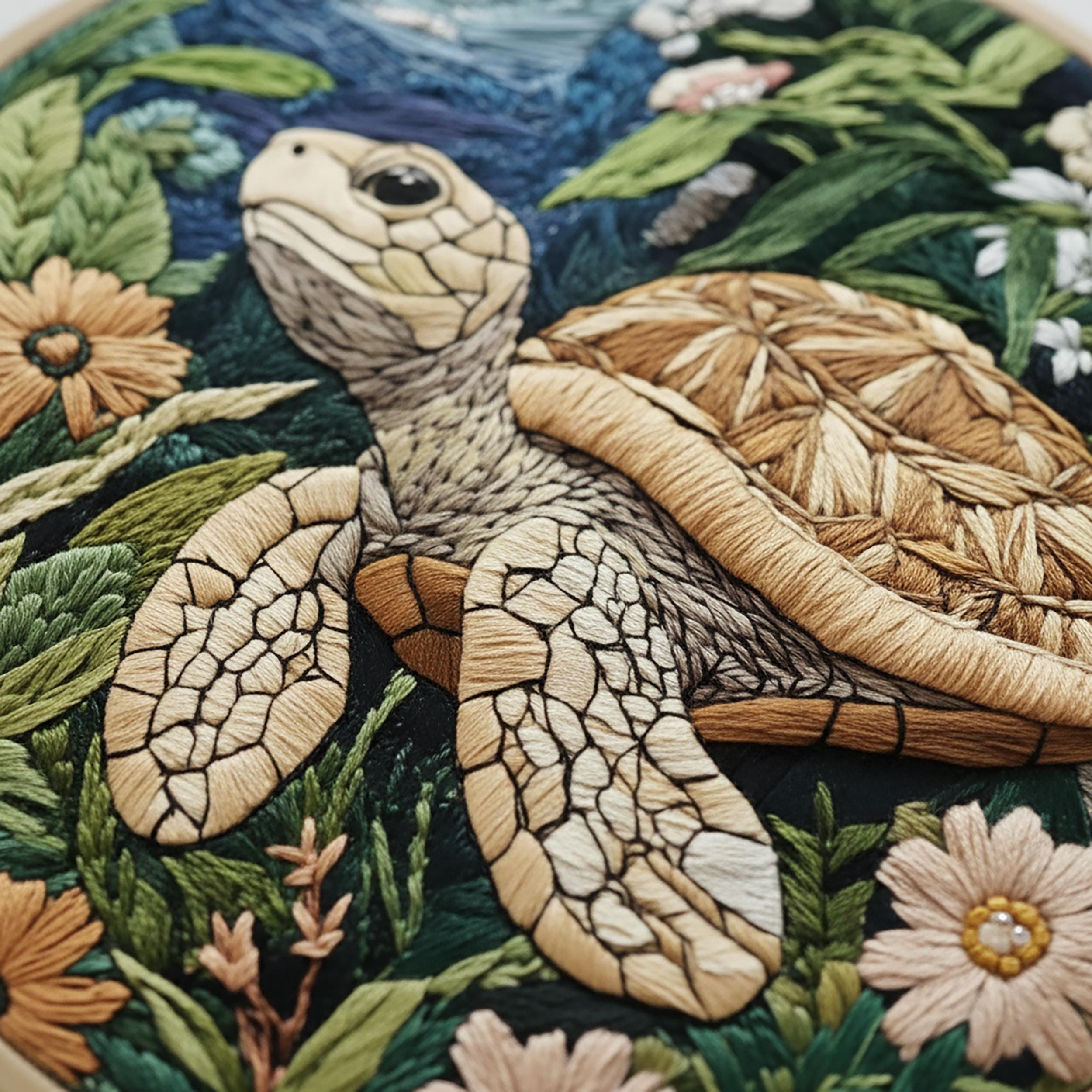Sea Turtle Embroidery Kit – Satin Stitch Hoop Art Botanical | Modern ...