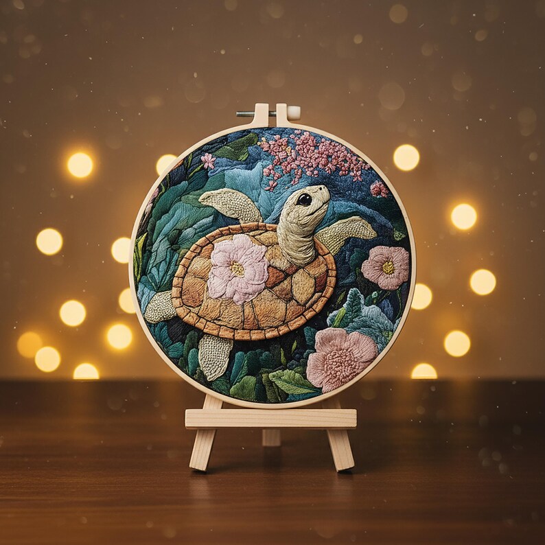 Sea Turtle Embroidery Kit – Satin Stitch Hoop Art Botanical | Modern ...
