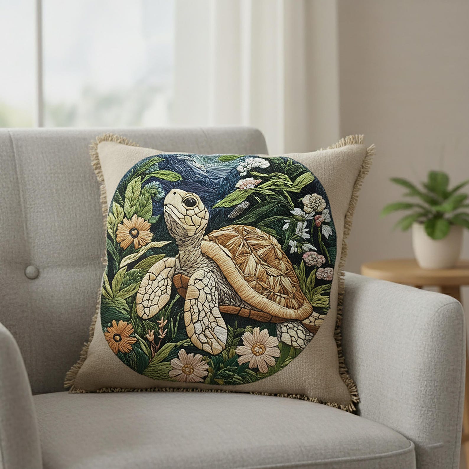 Sea Turtle Embroidery Kit – Satin Stitch Hoop Art Botanical | Modern ...