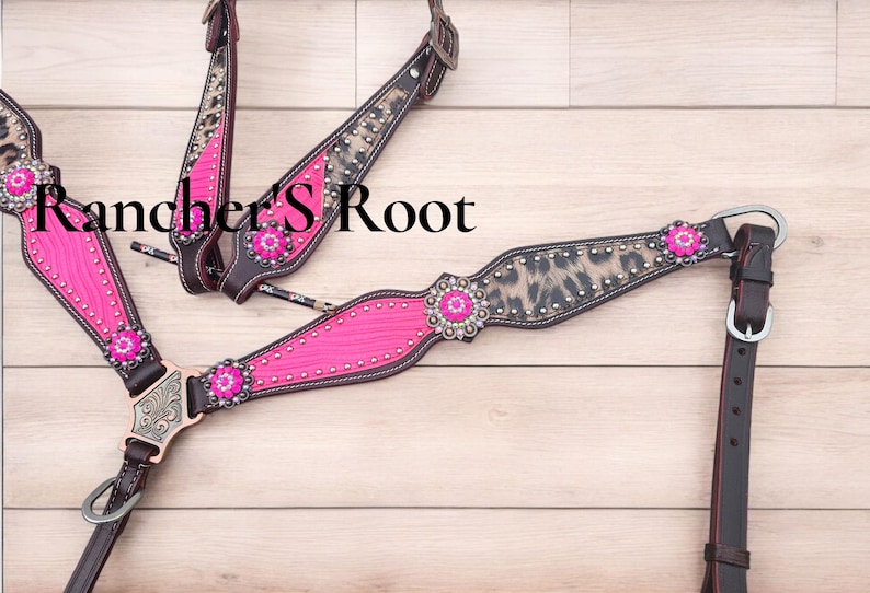 Western Leather Horse Tack Set | Pink Gator, Cheetah Print, Horse Size ...