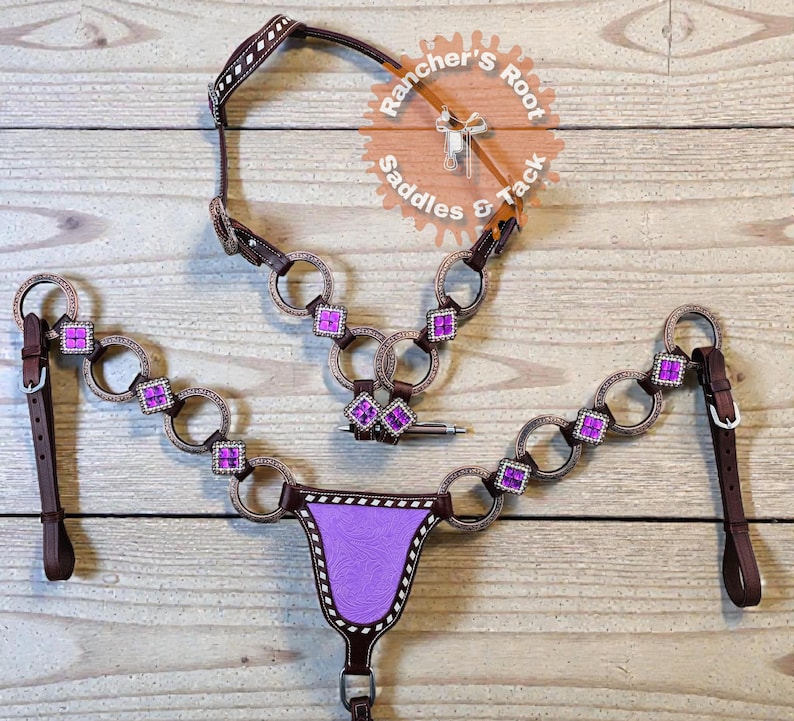 Purple Ring Leather Horse Tack Set | Western Rodeo Headstall Breast ...