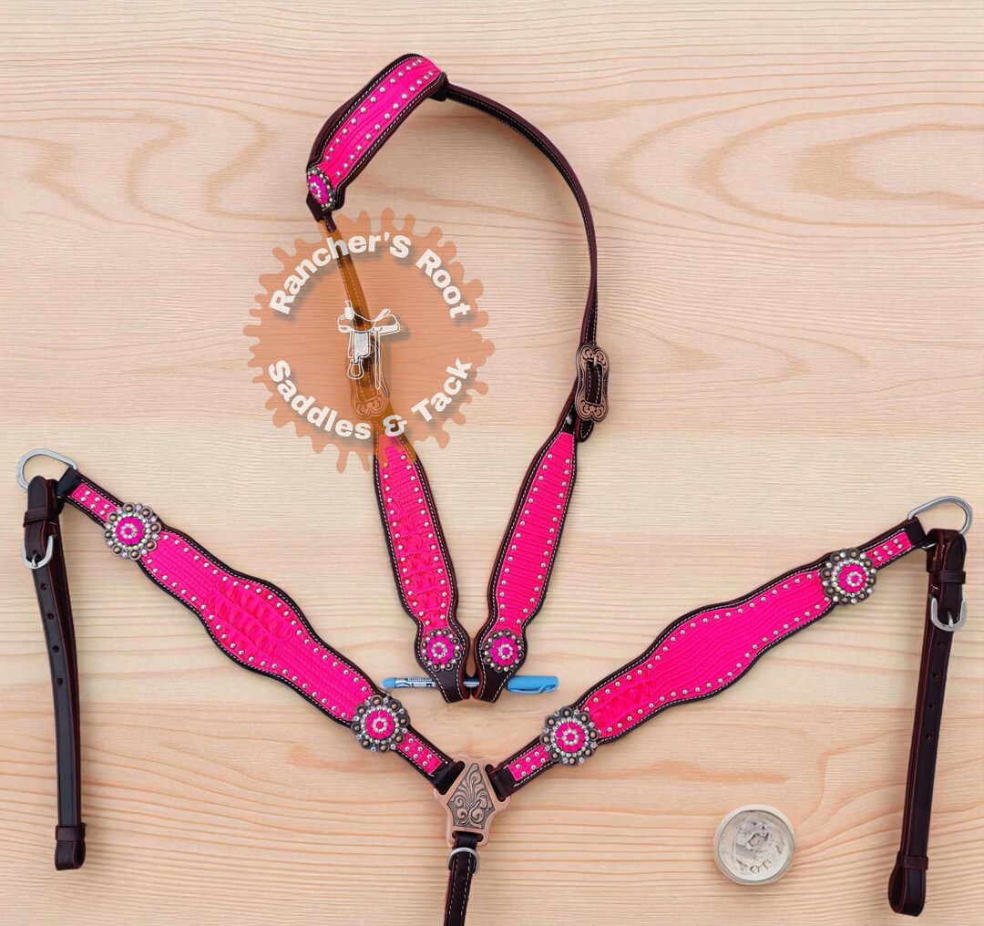 Western Leather Horse Tack Set | Pink Gator Tack Set for Rodeo, Barrel ...