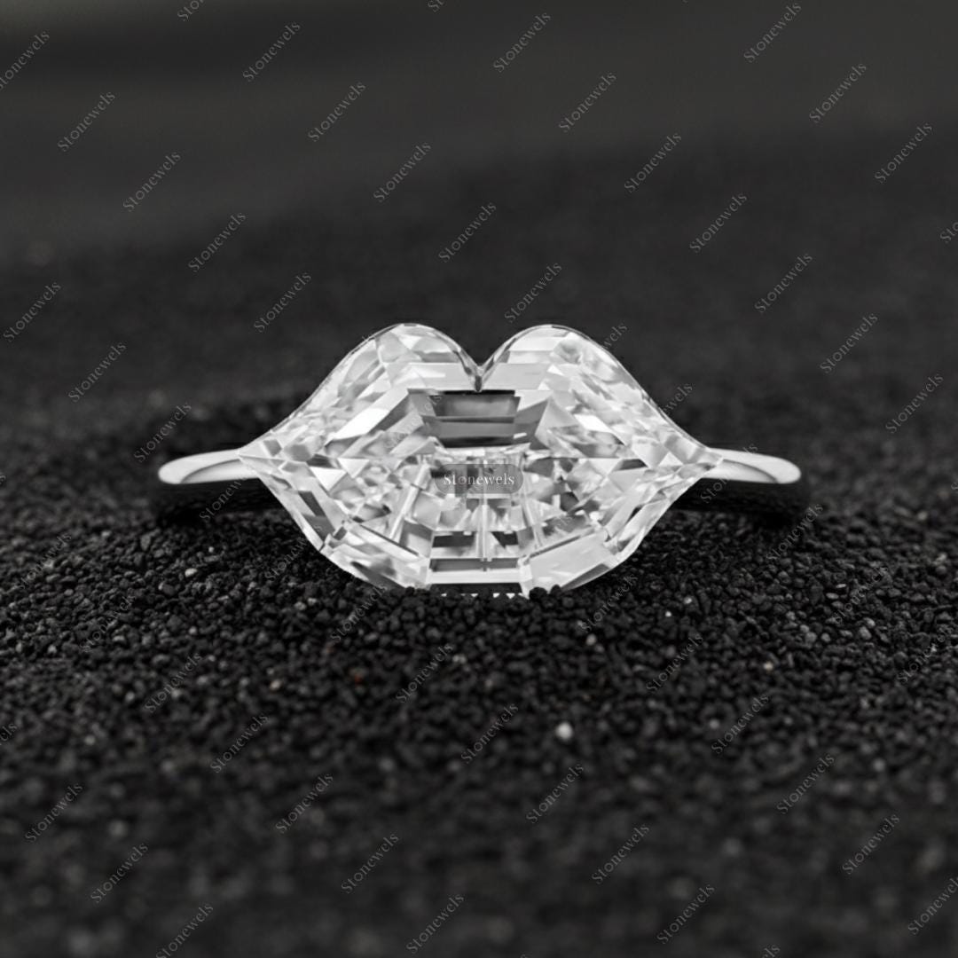 Lip Diamond Ring • Fancy Cut Design • Gold or Silver Lab Grown ...