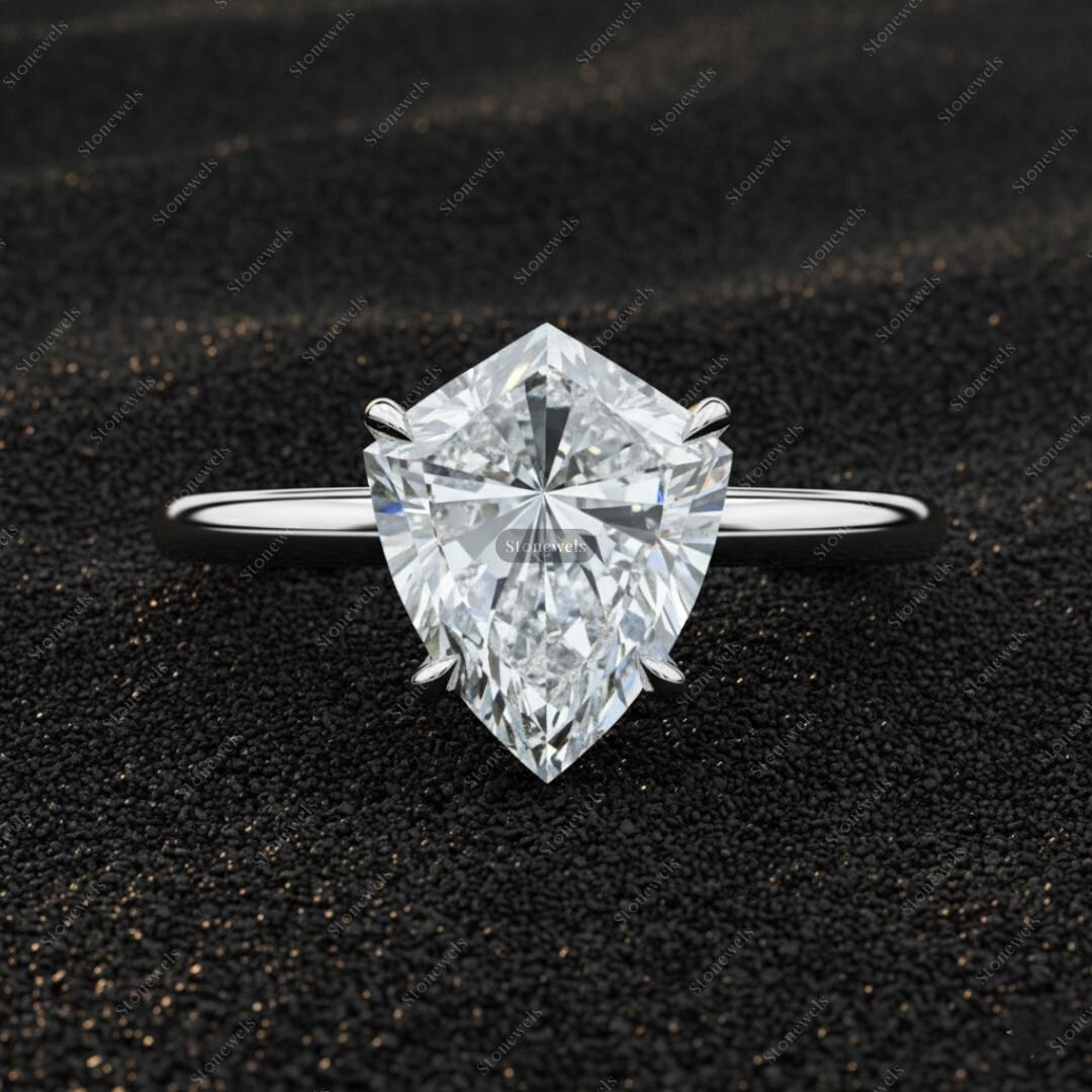 Shield Solitaire Diamond Ring • Custom Cut Design • 14K Gold Lab Grown ...