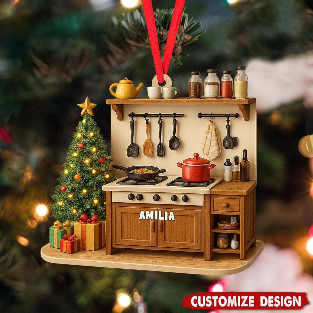 Custom Name Kitchen Ornament – 2D Acrylic Ornament, Cooking Stove ...