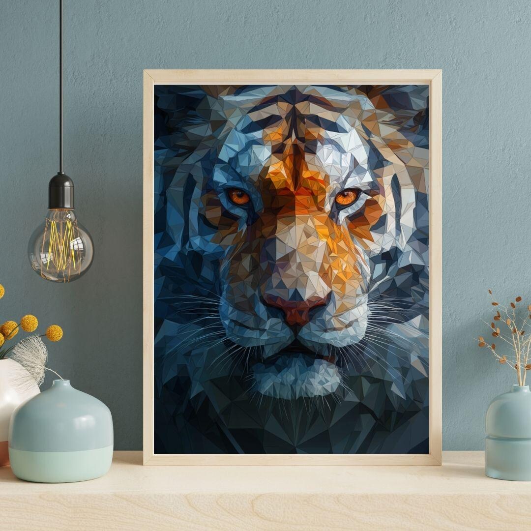 Abstract Tiger Face Wall Art | Geometric Low Poly Tiger Illustration ...