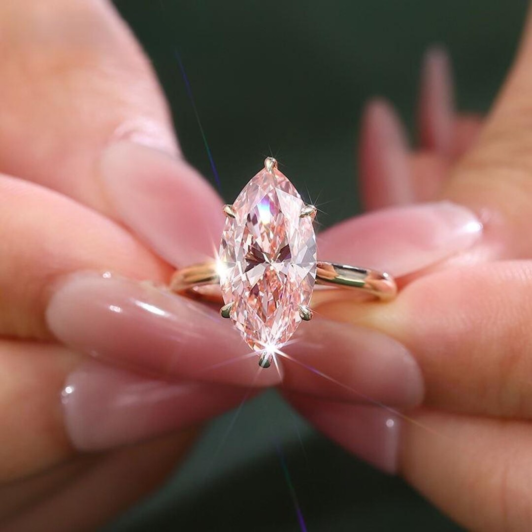 3CT Fancy Vivid Pink Marquise Cut Diamond IGI Certified Solitaire Ring ...