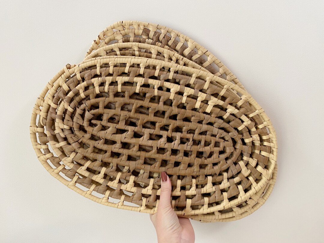 4 Woven Coil Basket Placemats / Oval Dining Table Plate Settings ...