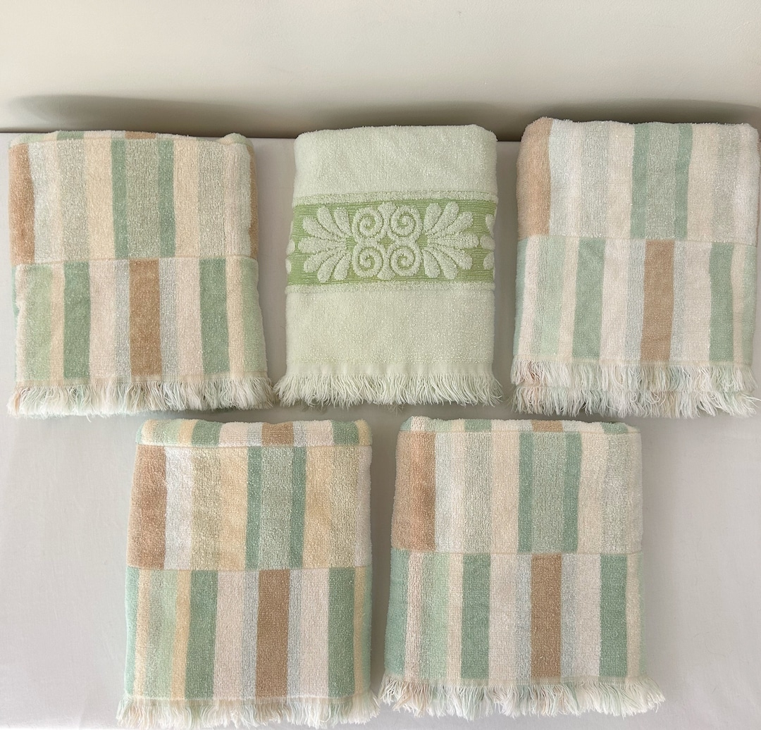 5 Vintage Bath Towels Set / Mcm Bathroom Towel Set / 70s Mid Century ...