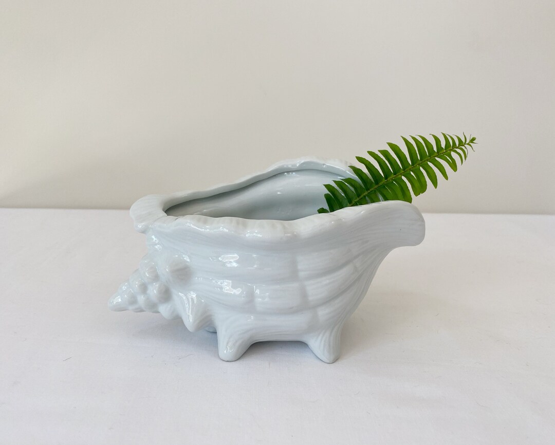 Vintage Small Shell Planter / Ceramic White Seashell Planter / Art Deco ...