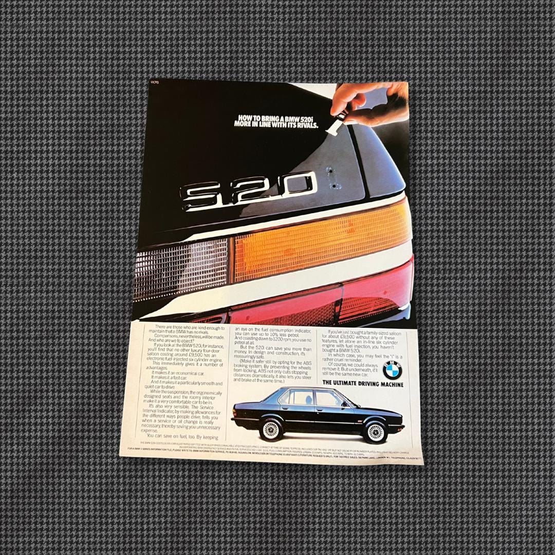 Genuine Retro 80’s BMW E28 520i Advert Framed or Unframed - Etsy