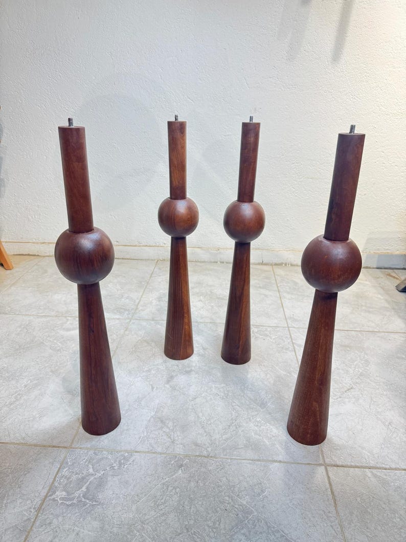 Set of 4 Mid-century Modern Walnut Table Legs – Vintage Tapered Wood ...