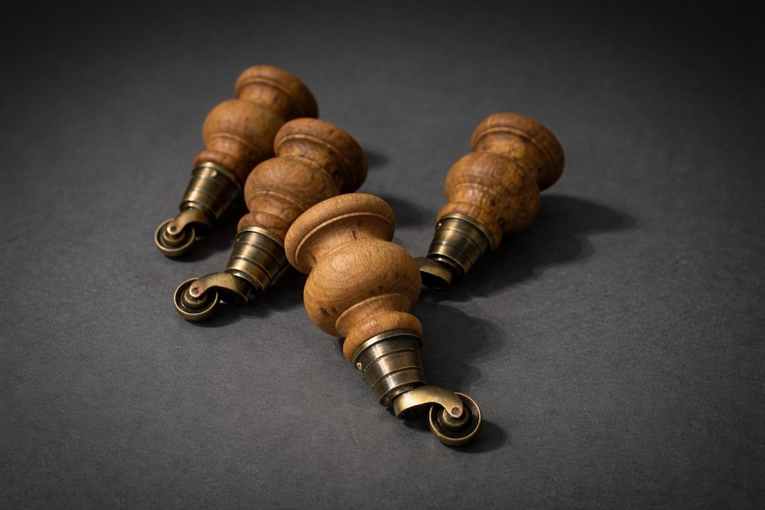 Solid Oak Sofa Legs Real Brass Casters Set of 4 - Etsy