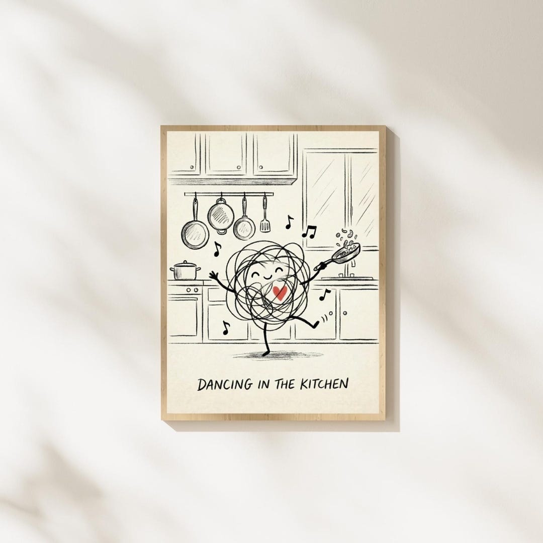 Dancing in the Kitchen Print, Squiggle Art, Funny Kitchen Decor, Mental ...