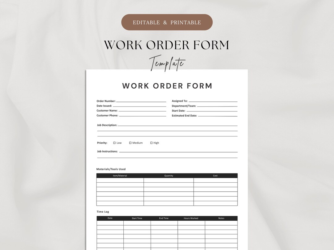 Printable and Editable Work Order Form | Word & Google Docs | Business ...