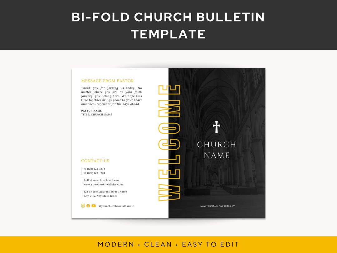 Bi-fold Church Bulletin Template | Editable Church Brochure Template ...