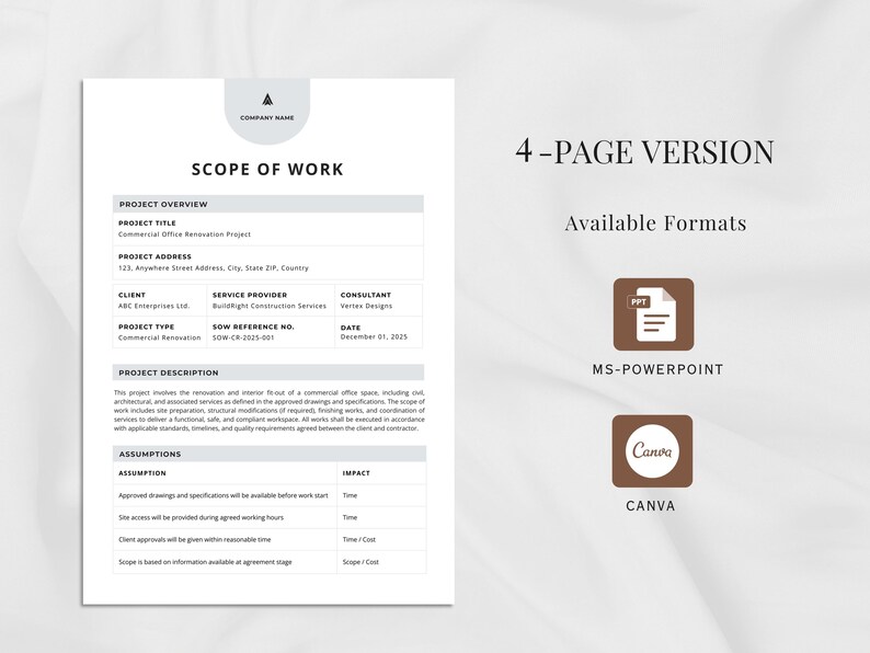 Editable Construction Scope of Work Template | 4-page SOW | Contractor ...