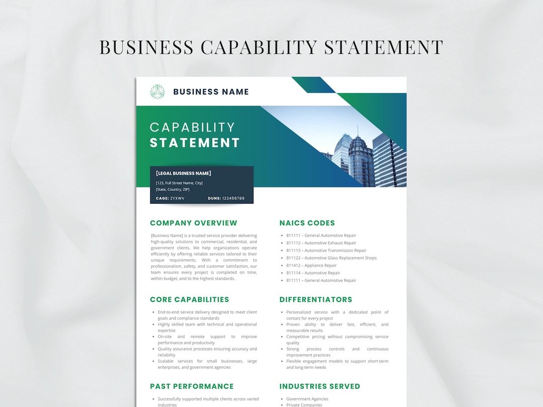 Business Capability Statement Template | Marketing Statement ...