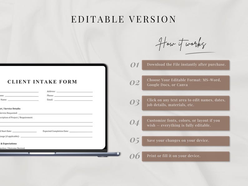 Client Intake Form Template | Printable & Editable | Business Client ...