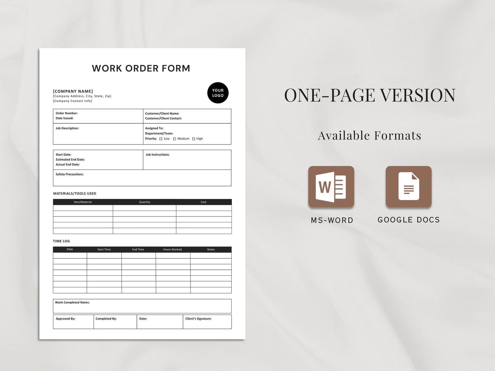 Work Order Template| Editable in Word & Google Docs | Business Work ...