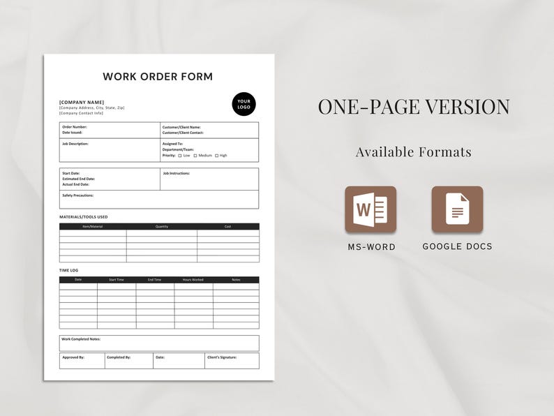 Work Order Template| Editable in Word & Google Docs | Business Work ...