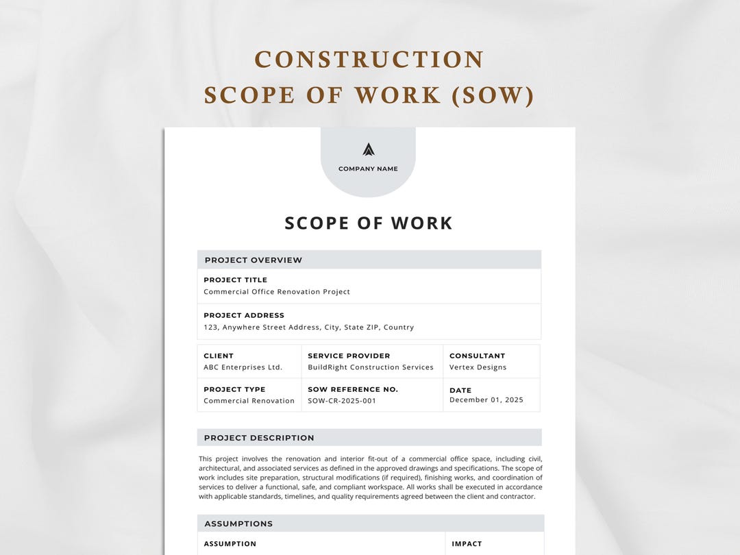 Editable Construction Scope of Work Template | 4-page SOW | Contractor ...