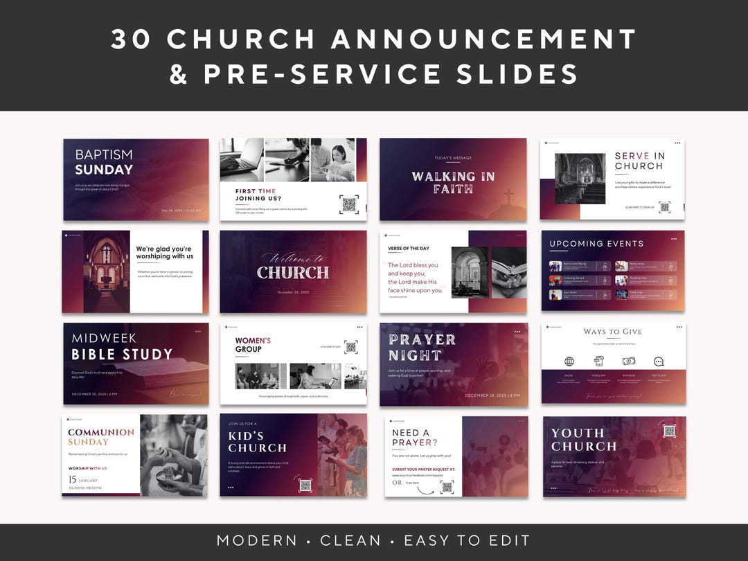 30 Church Pre-service & Announcement Slides Template | Modern Church ...