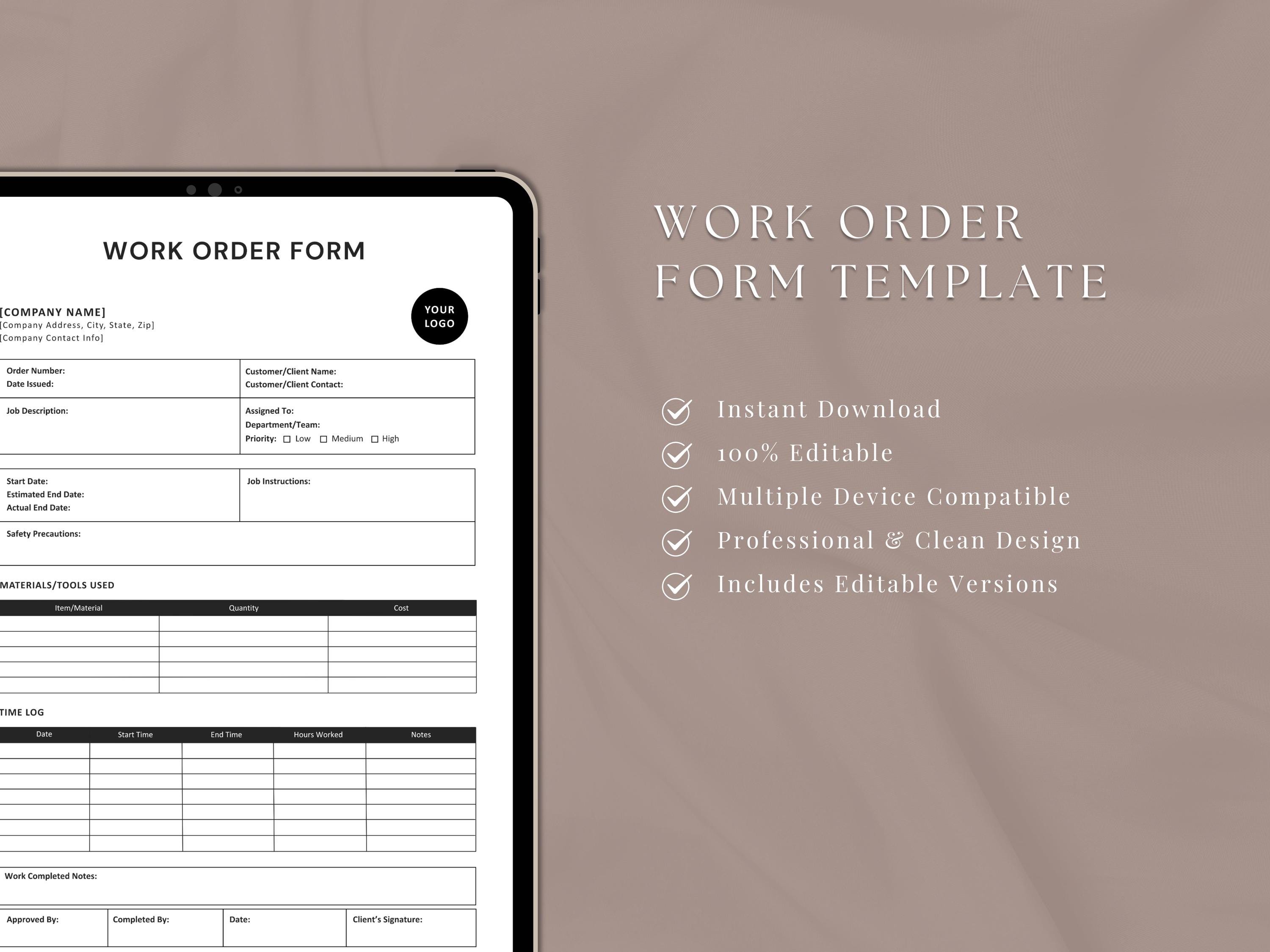 Work Order Template| Editable in Word & Google Docs | Business Work ...