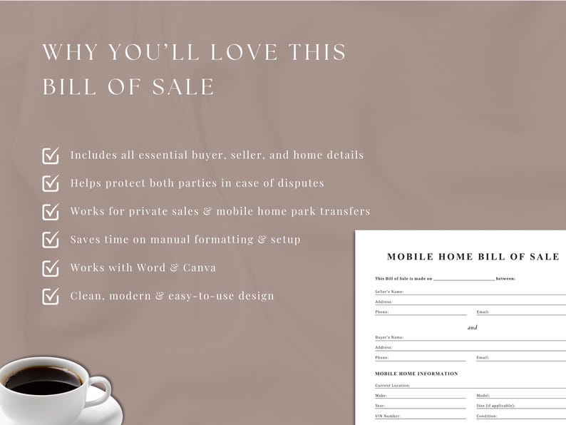 Mobile Home Bill of Sale Template | Printable & Editable | Manufactured ...