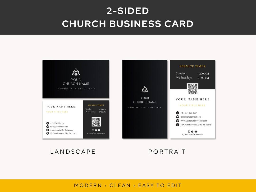Church Business Card Template | Editable Church Contact Card | Ministry ...