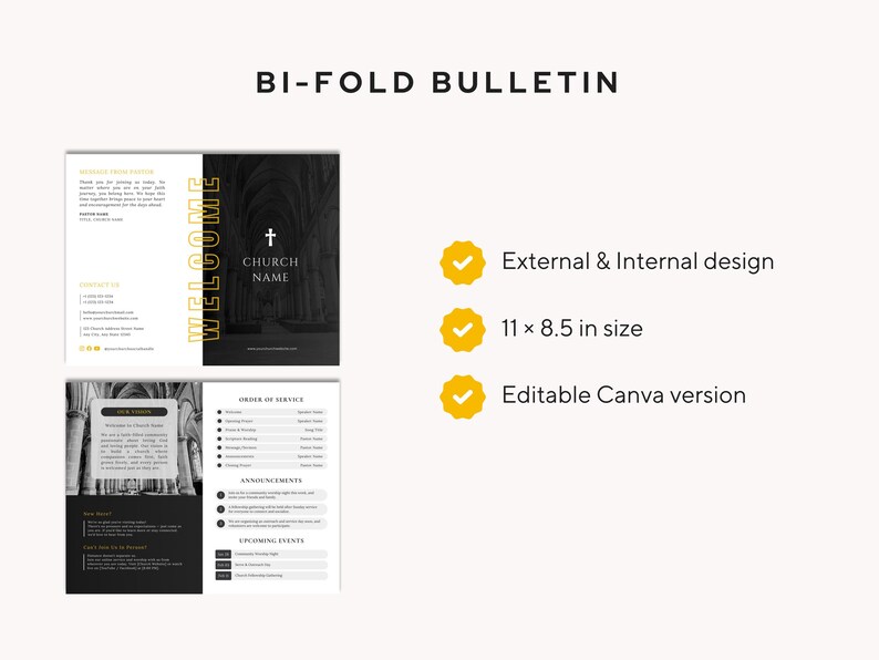 Bi-fold Church Bulletin Template | Editable Church Brochure Template ...