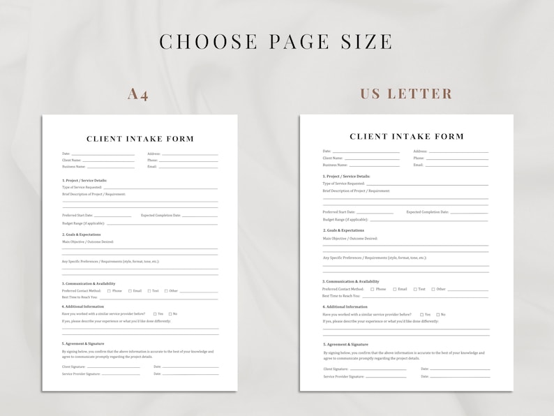 Client Intake Form Template | Printable & Editable | Business Client ...