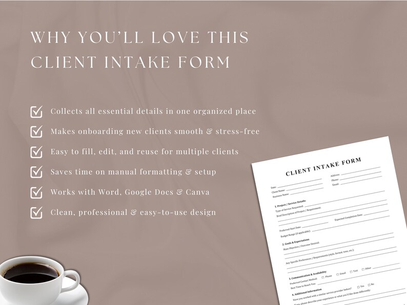 Client Intake Form Template | Printable & Editable | Business Client ...