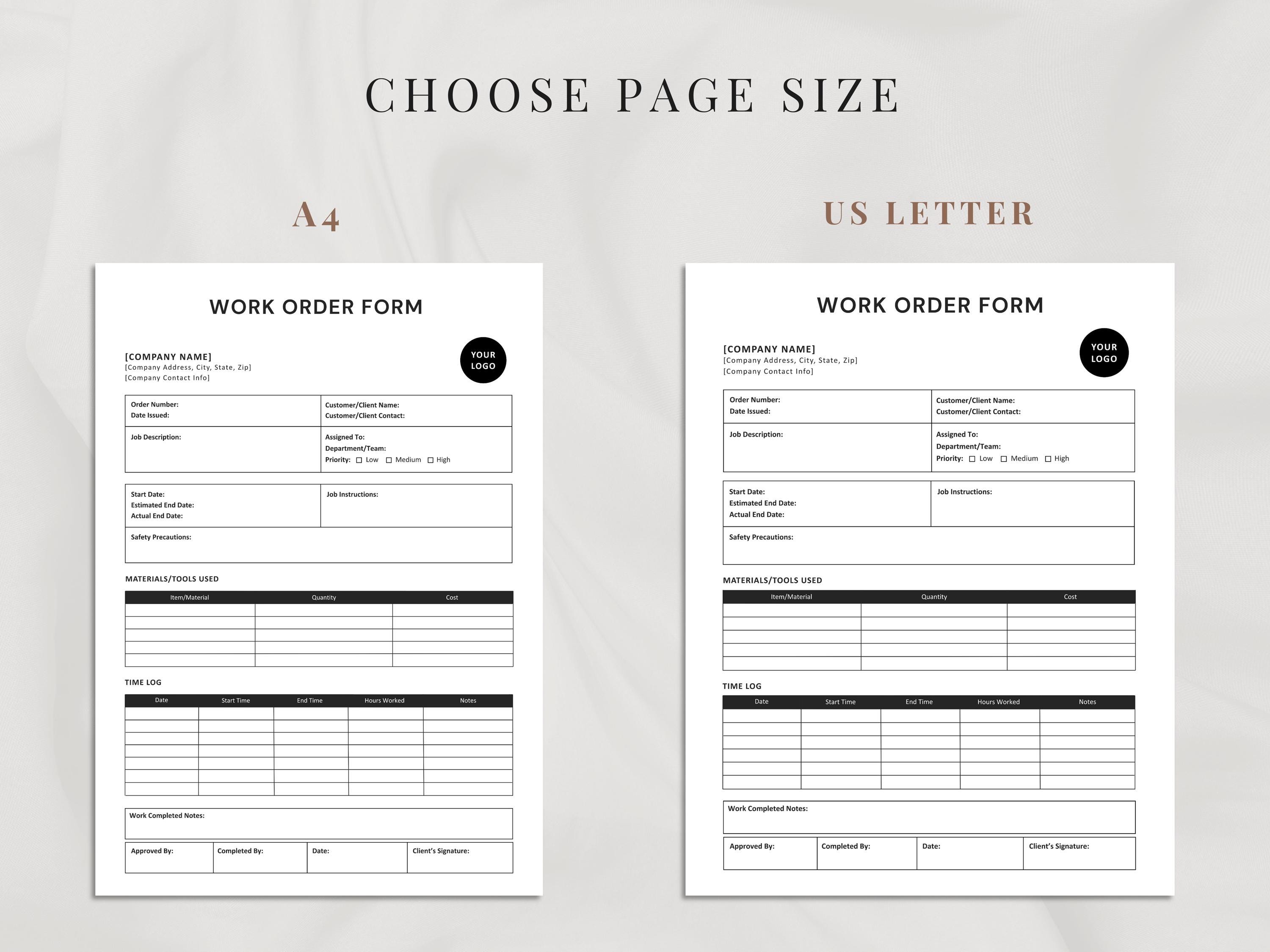 Work Order Template| Editable in Word & Google Docs | Business Work ...