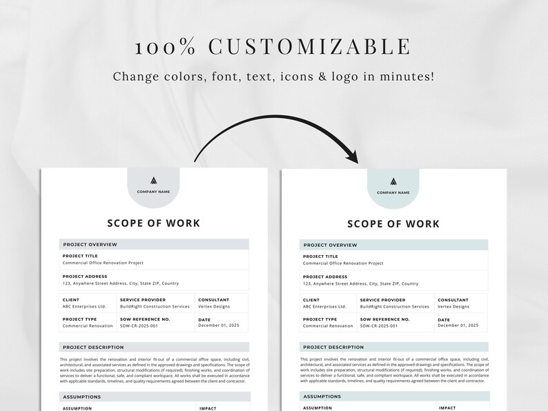 Editable Construction Scope of Work Template | 4-page SOW | Contractor ...