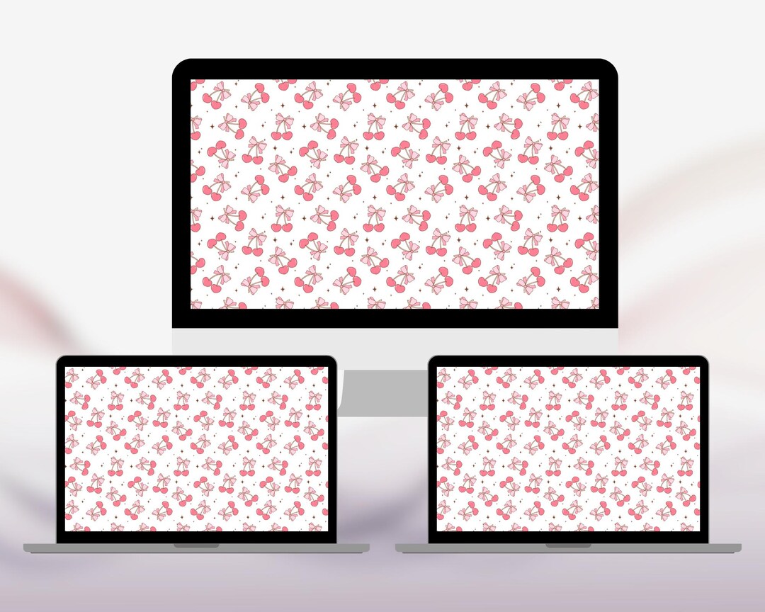 Cute Cherry Desktop Wallpaper | Pink Bow Aesthetic Background | Kawaii ...
