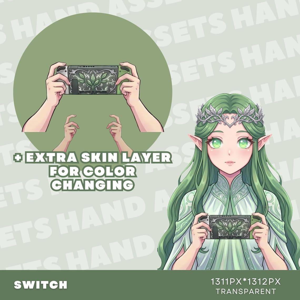 Elven Green Vtuber Hand Assets | Fantasy Elf Hands PNG | Vtuber ...