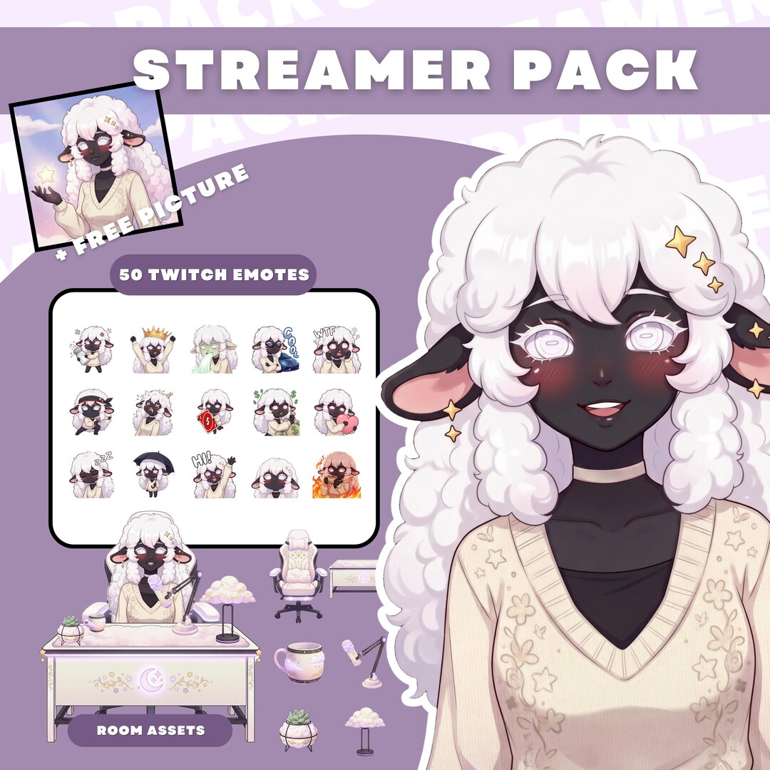 Ethereal Sheep Streamer Bundle | 4 Expression Pngtuber | Streaming Room ...